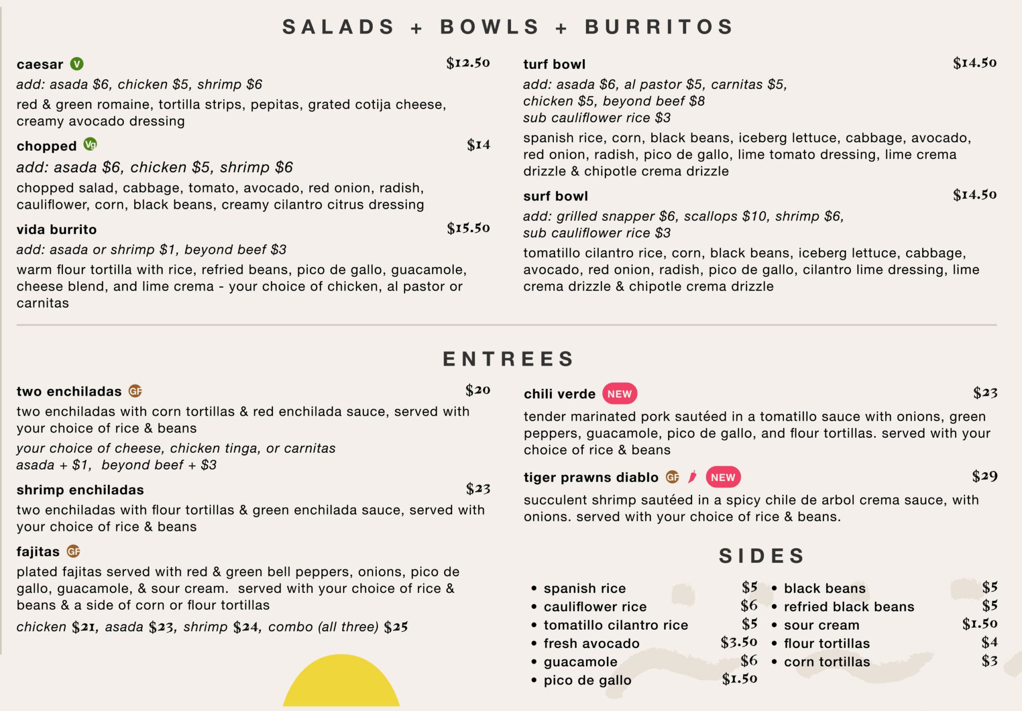 Menu - VIDA Modern Mexican + Tequila