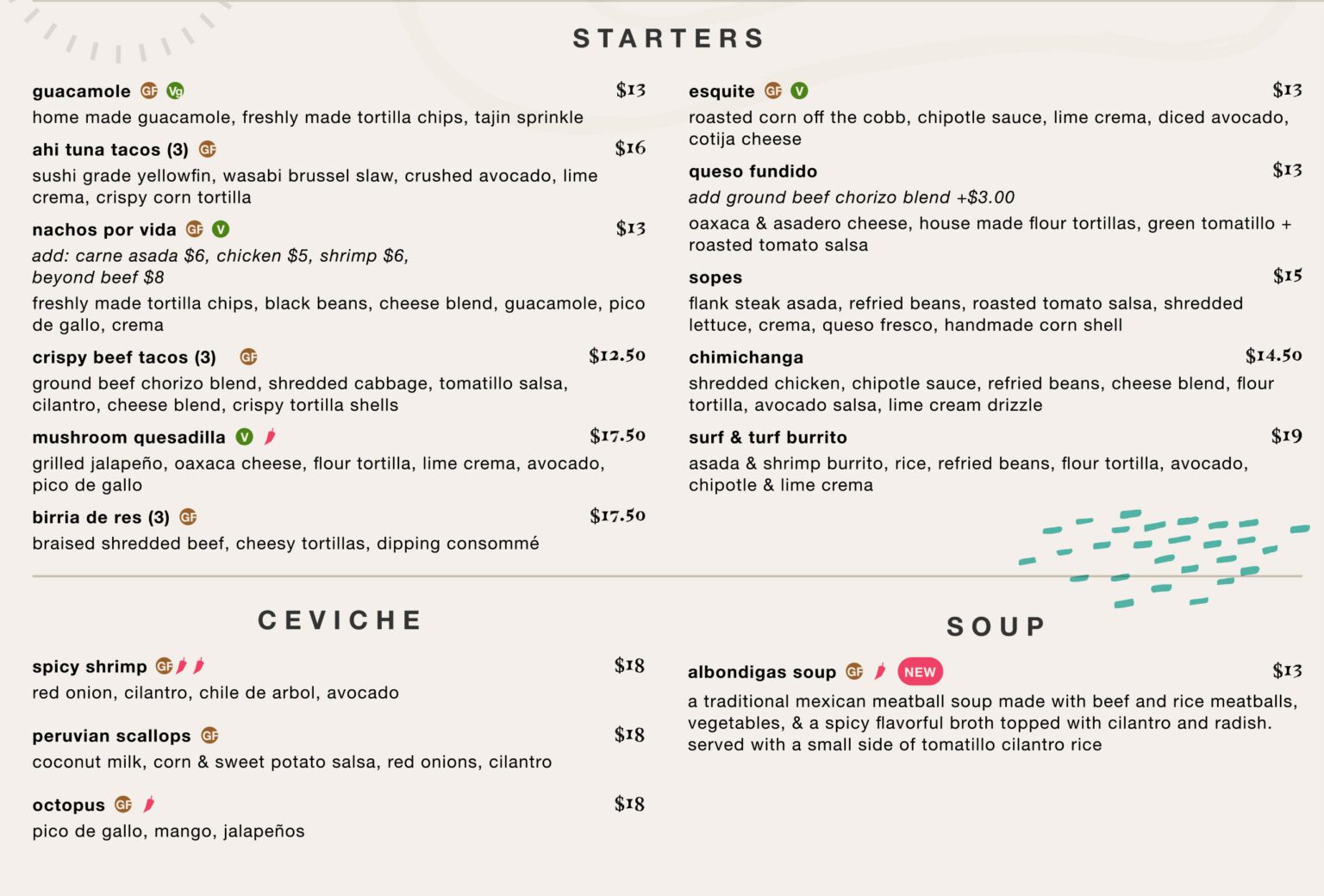 Menu - VIDA Modern Mexican + Tequila