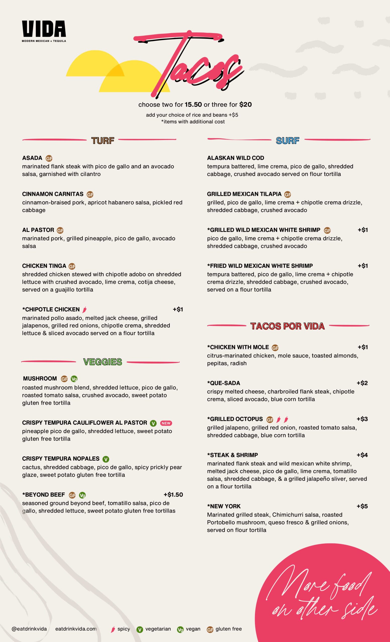Menu - VIDA Modern Mexican + Tequila