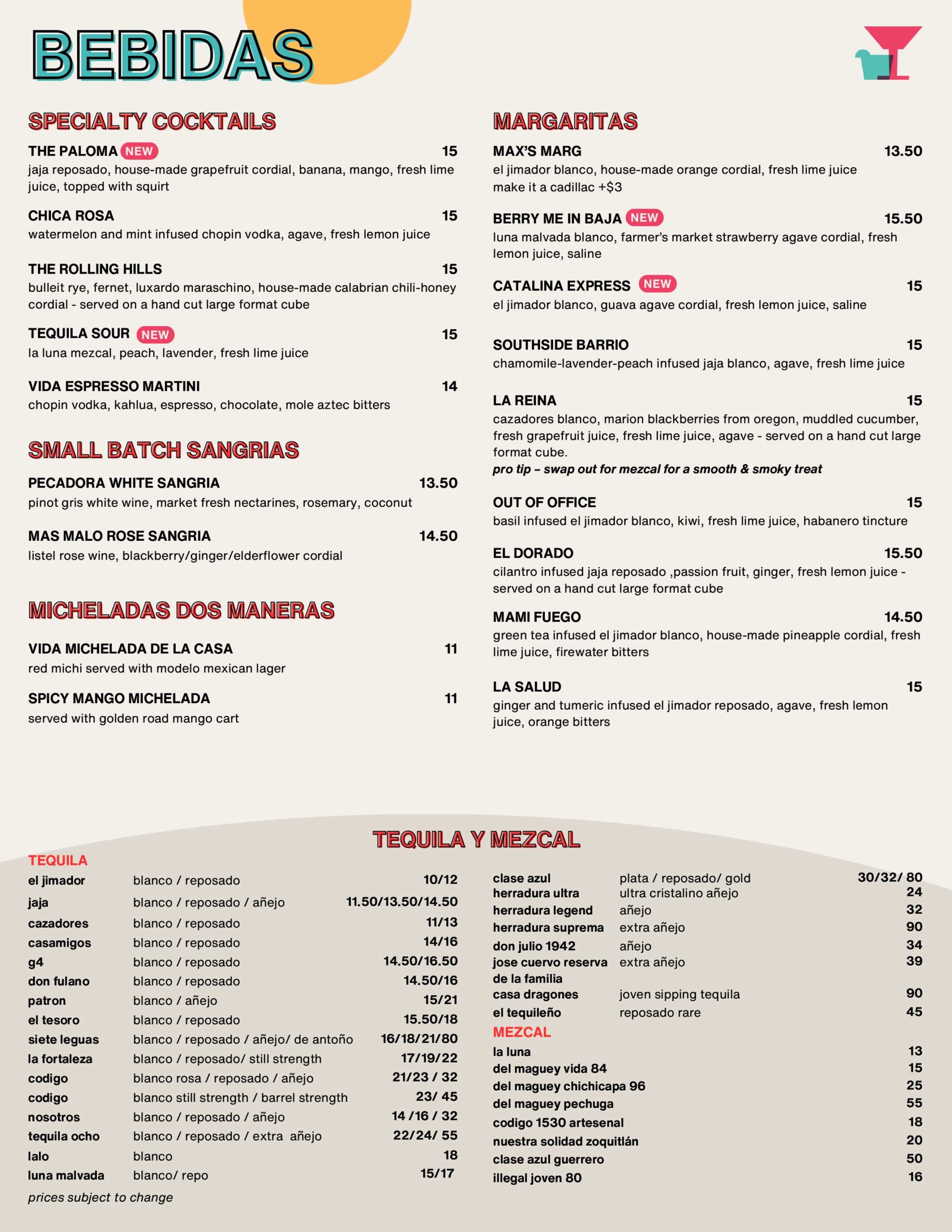 Menu - VIDA Modern Mexican + Tequila